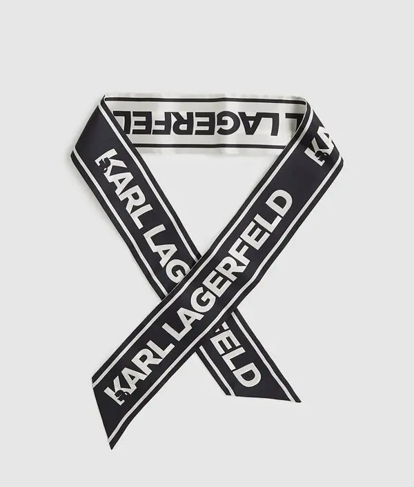 Karl Lagerfeld Slim Silk Scarf - White/black
