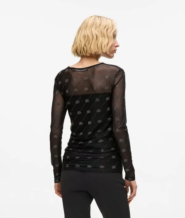 Karl Lagerfeld Rhinestone Autograph Mesh Top