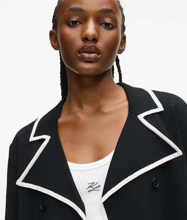 Karl Lagerfeld Double-breasted Cropped Tailored Cardigan With Contrast Piping
