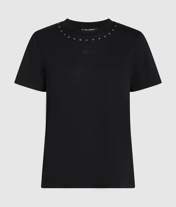 Karl Lagerfeld Studded Signature T-shirt In Organic Cotton