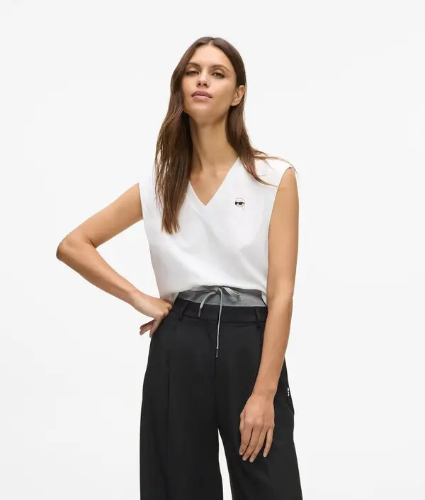 Karl Lagerfeld Ikon V-neck Tank Top In Organic Cotton - White