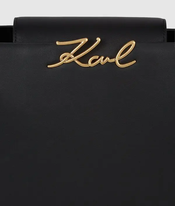 Karl Lagerfeld K/signature Medium Top Handle Bag In Black Leather With Gold Tone Hardware