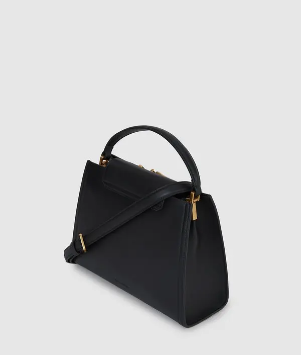 Karl Lagerfeld K/signature Medium Top Handle Bag In Black Leather With Gold Tone Hardware