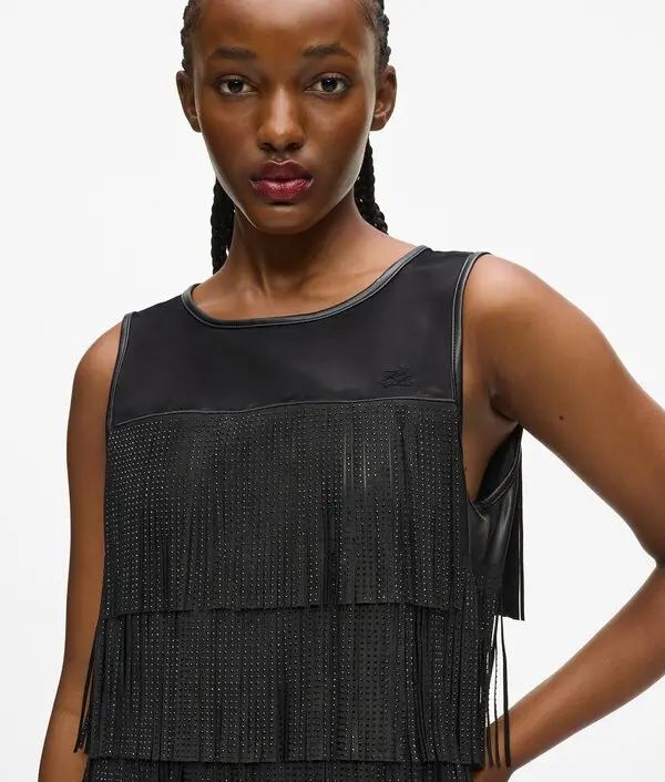 Karl Lagerfeld Sleeveless Faux-leather Fringe Dress