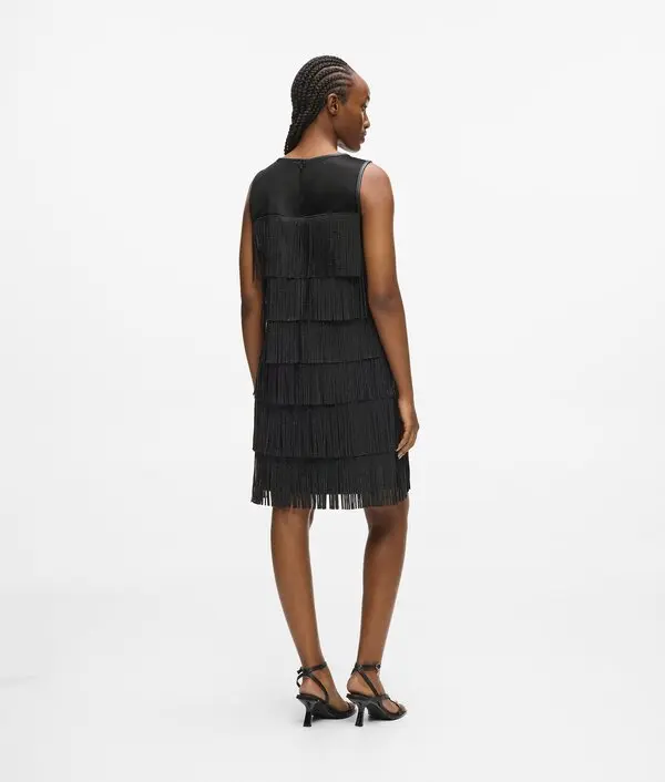 Karl Lagerfeld Sleeveless Faux-leather Fringe Dress