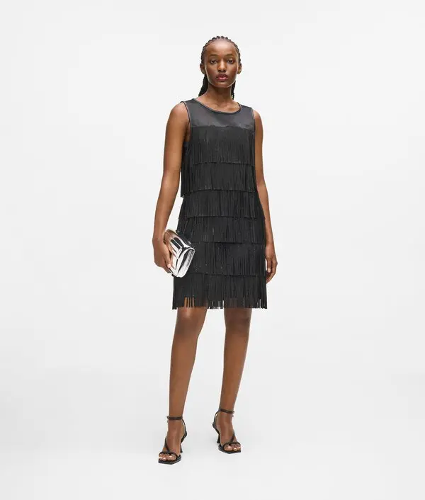 Karl Lagerfeld Sleeveless Faux-leather Fringe Dress
