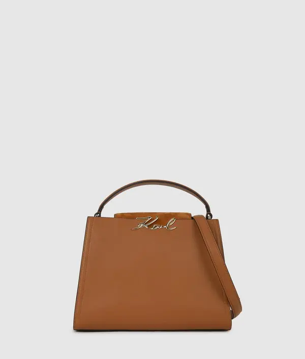 Karl Lagerfeld K/signature Suede Top Handle Bag - Dark Tan