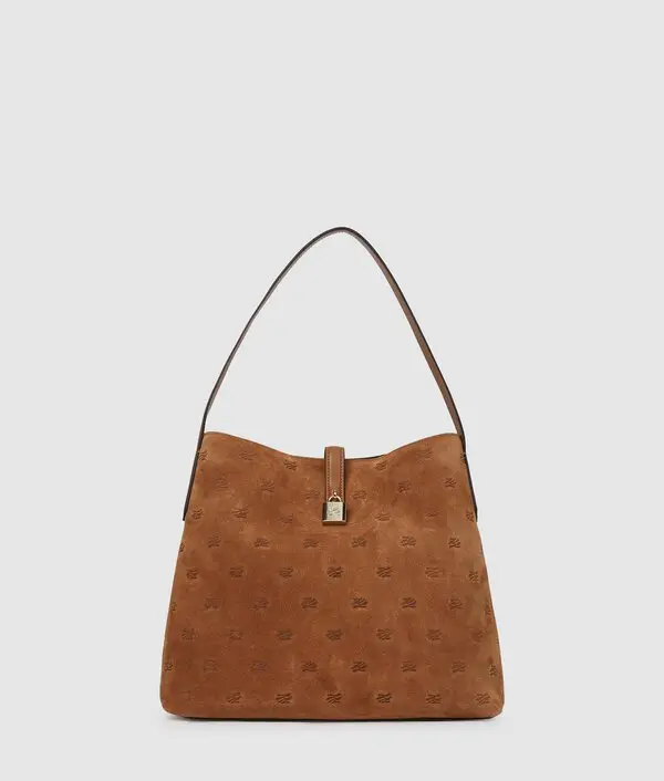 Karl Lagerfeld K/autograph Padlock Suede Hobo Bag - Dark Tan