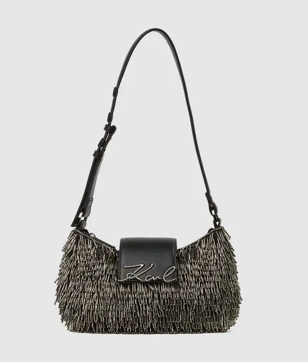 Karl Lagerfeld K/signature Beaded Moon Bag - Black Embellishment