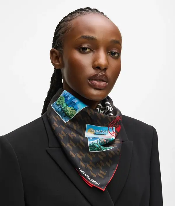 Karl Lagerfeld Ikon Monogram Travel Stamps Scarf - Brown-monogram
