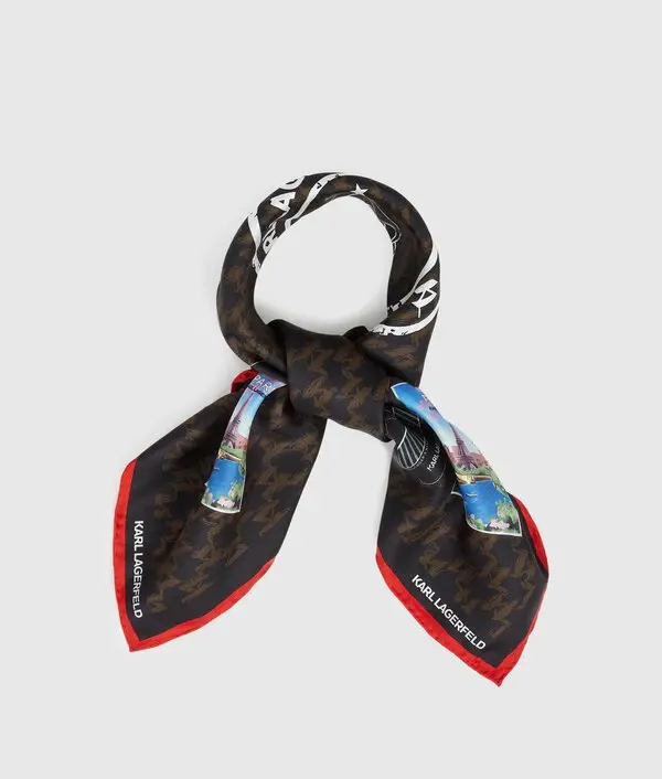 Karl Lagerfeld Ikon Monogram Travel Stamps Scarf - Brown-monogram