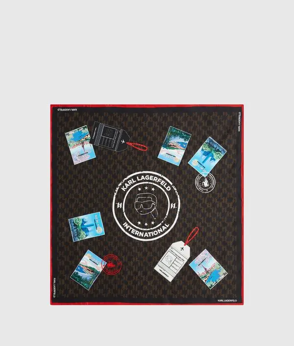Karl Lagerfeld Ikon Monogram Travel Stamps Scarf - Brown-monogram