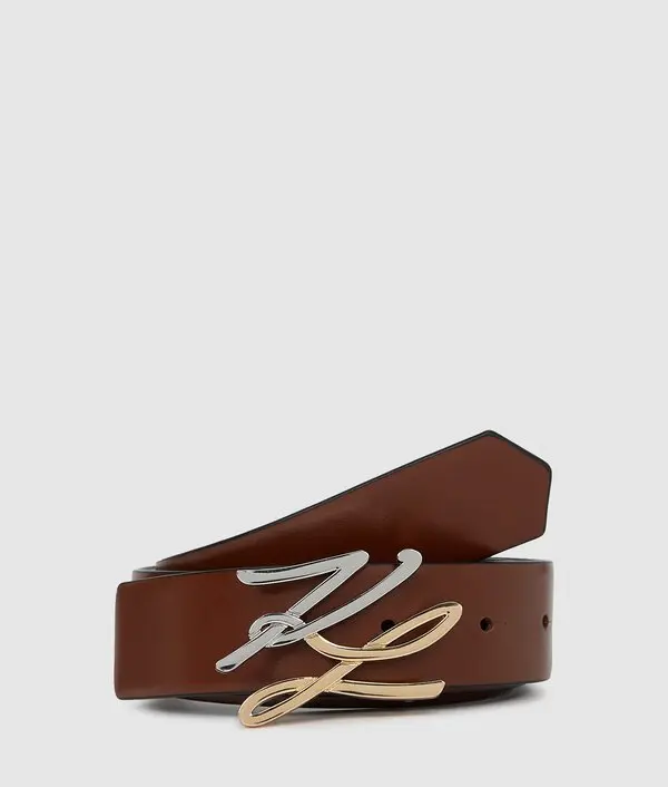 Karl Lagerfeld Reversible Leather Belt With Dual-tone Autograph Buckle - Black