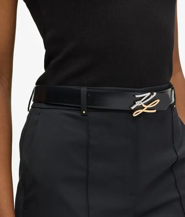 Karl Lagerfeld Reversible Leather Belt With Dual-tone Autograph Buckle