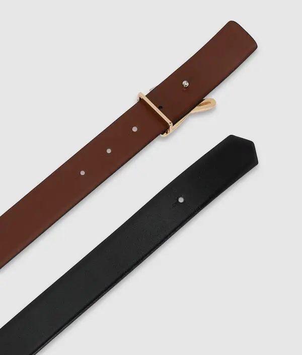 Karl Lagerfeld Reversible Leather Belt With Dual-tone Autograph Buckle