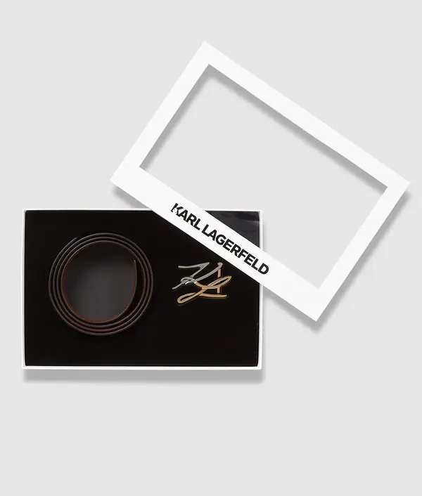 Karl Lagerfeld Reversible Leather Belt With Dual-tone Autograph Buckle