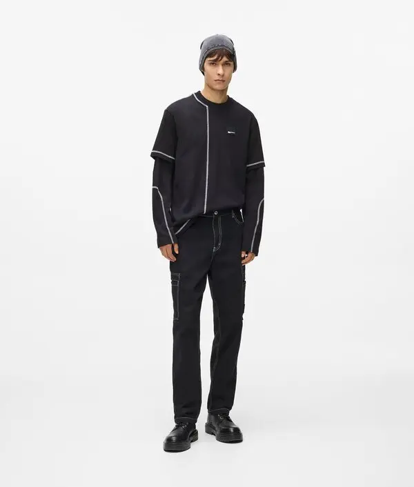 KL JEANS Jeans Contrast Stitch Cargo Pants - Black