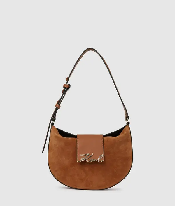 Karl Lagerfeld K/signature Suede Shoulder Bag - Dark Tan