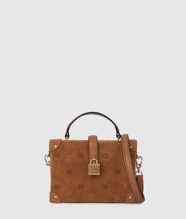Karl Lagerfeld K/autograph Padlock Suede Trunk Bag - Dark Tan