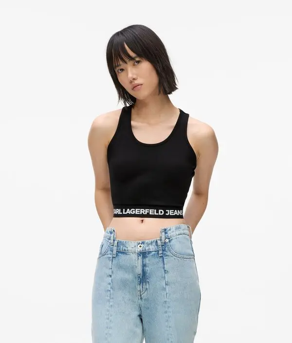 KL JEANS Jeans Logo Tape Cropped Tank Top - Black