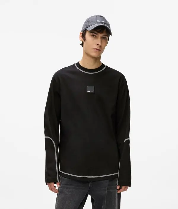 KL JEANS Jeans Contrast Stitch Long-sleeved T-shirt - Black