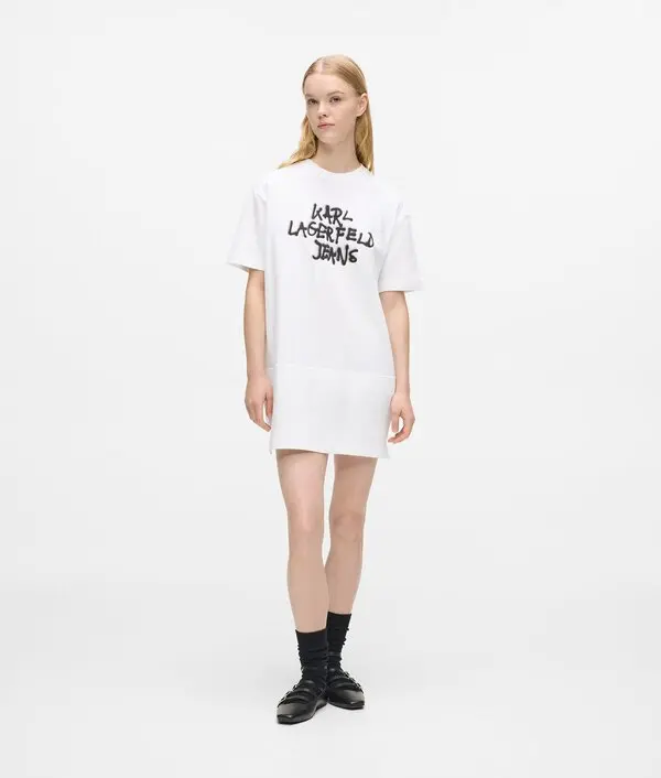 KL JEANS Jeans Graffiti Logo T-shirt Dress - White