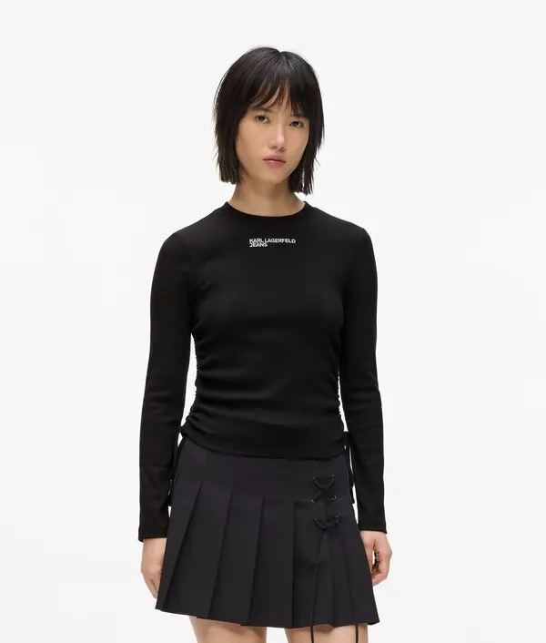 KL JEANS Ruched Ribbed Top - Black