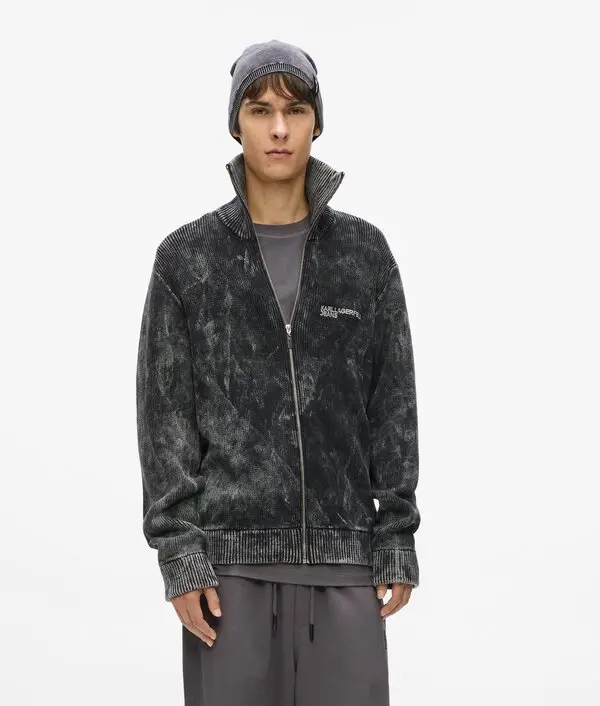 KL JEANS Jeans Washed Ribbed Zip-up Sweater - Washed Black