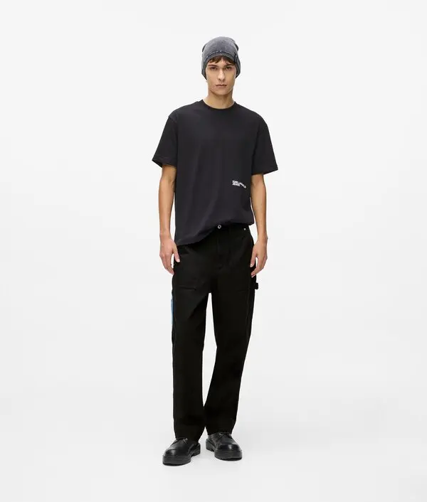 KL JEANS Jeans Carpenter Pants With Mixed-material Pocket - Washed Blue-black