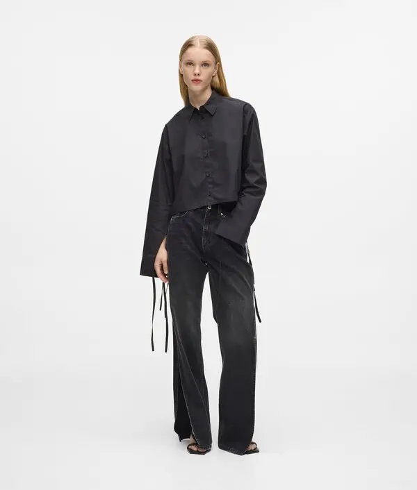 KL JEANS Split-leg High-rise Straight Jeans - Washed Black