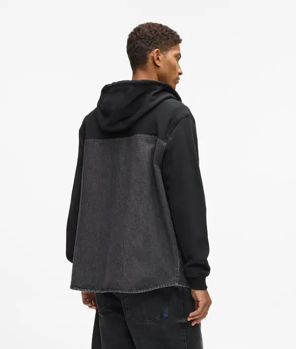 KL JEANS Jeans Mixed Material Denim Panel Hooded Jacket