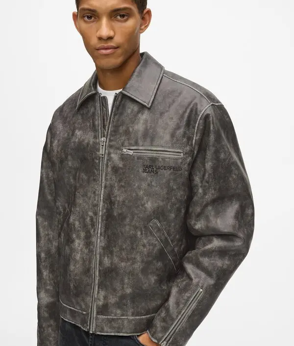 KL JEANS Distressed Faux Leather Jacket