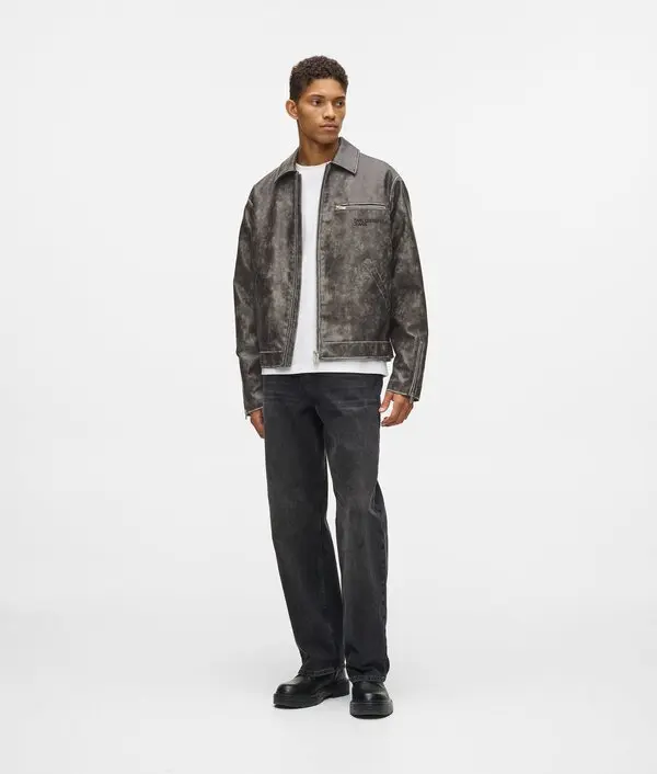 KL JEANS Distressed Faux Leather Jacket