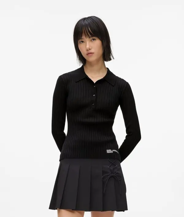 KL JEANS Jeans Long-sleeved Knitted Polo Shirt - Black