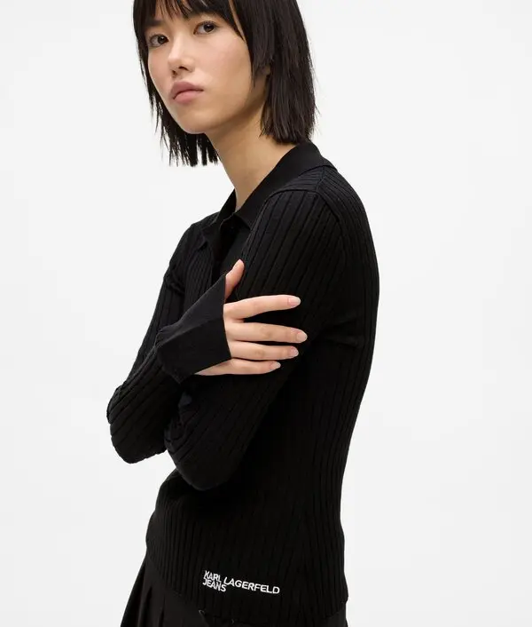 Karl Lagerfeld Long-sleeved Knitted Polo Shirt