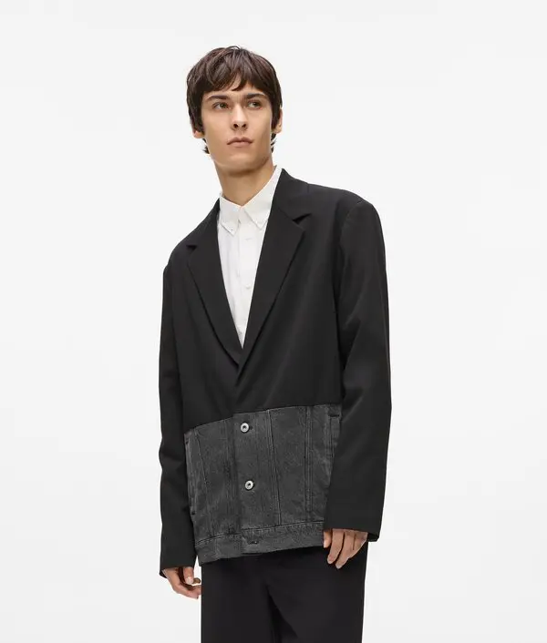 KL JEANS Jeans Denim Panel Double-breasted Blazer - Washed Black-black
