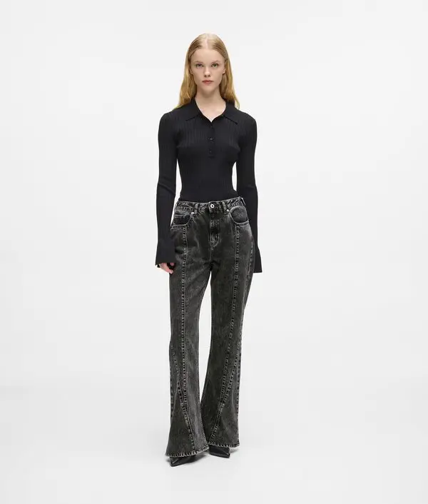 KL JEANS Jeans Seamed High-rise Flared Jeans - Stone Washed Black