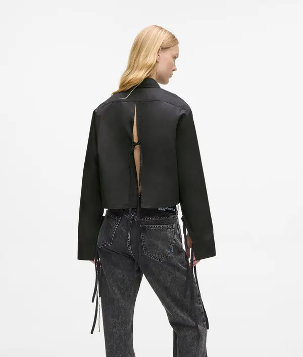 KL JEANS Jeans Cropped Tie Back Shirt In Organic Cotton - Washed Black