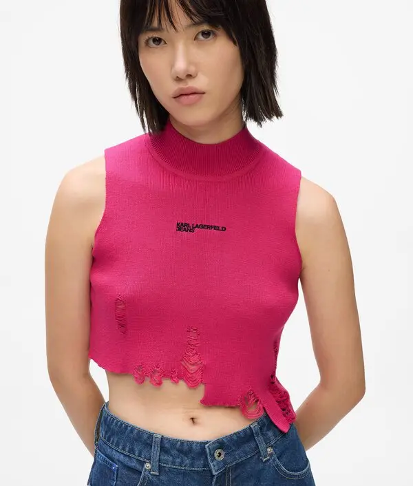 KL JEANS Jeans Distressed Knit High-neck Cropped Top