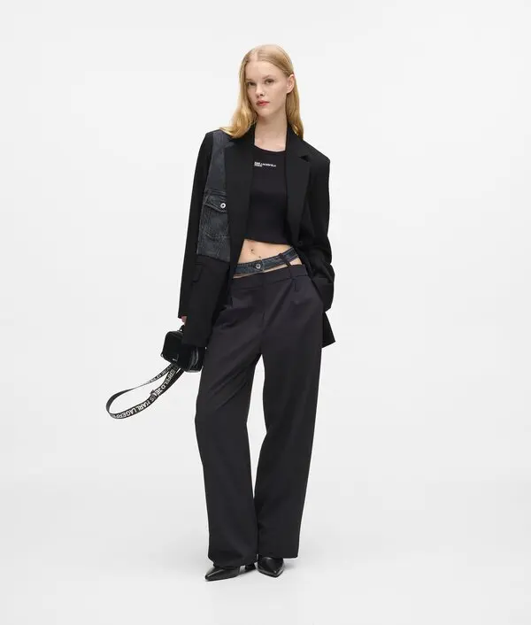 Karl Lagerfeld Denim Panel Double-breasted Blazer