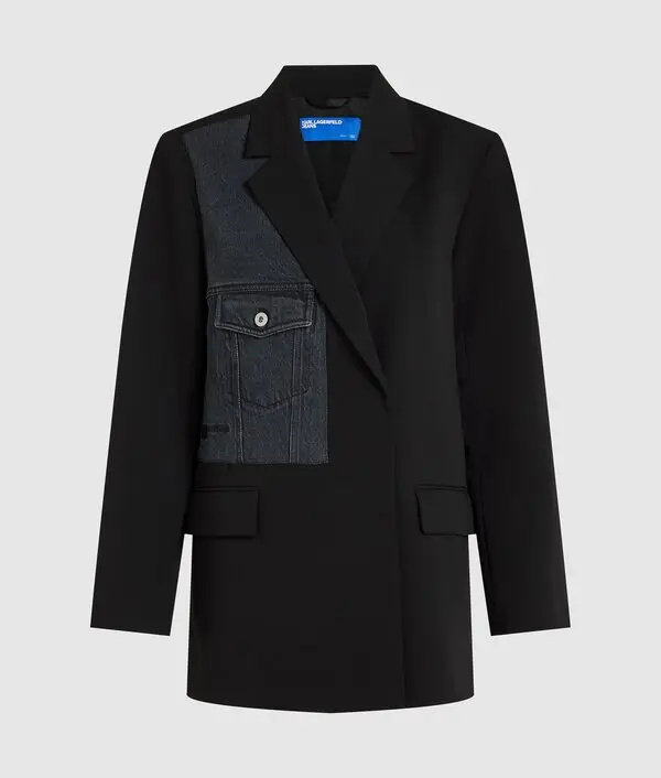 Karl Lagerfeld Denim Panel Double-breasted Blazer