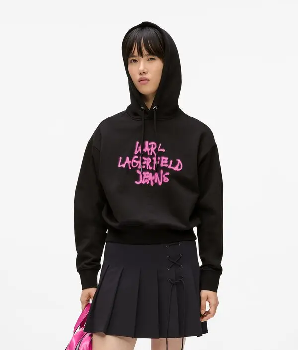 KL JEANS Jeans Graffiti Logo Cropped Hoodie - Black
