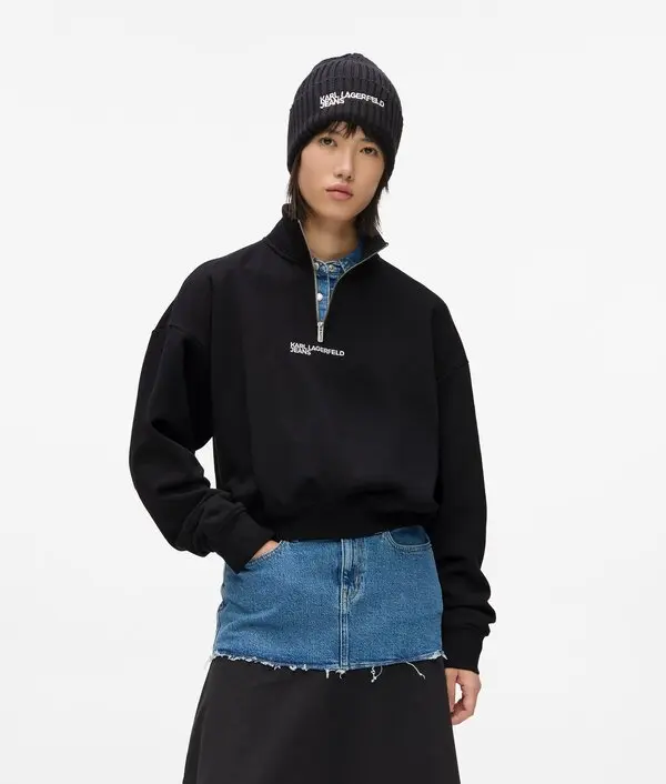 KL JEANS Jeans Half-zip Cropped Sweatshirt - Black