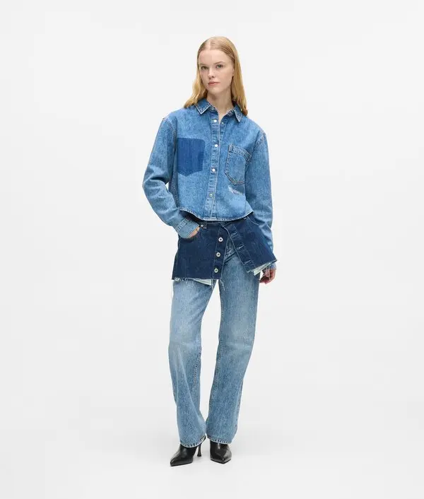 KL JEANS Layered High-rise Straight Jeans - Mid Blue Blocked