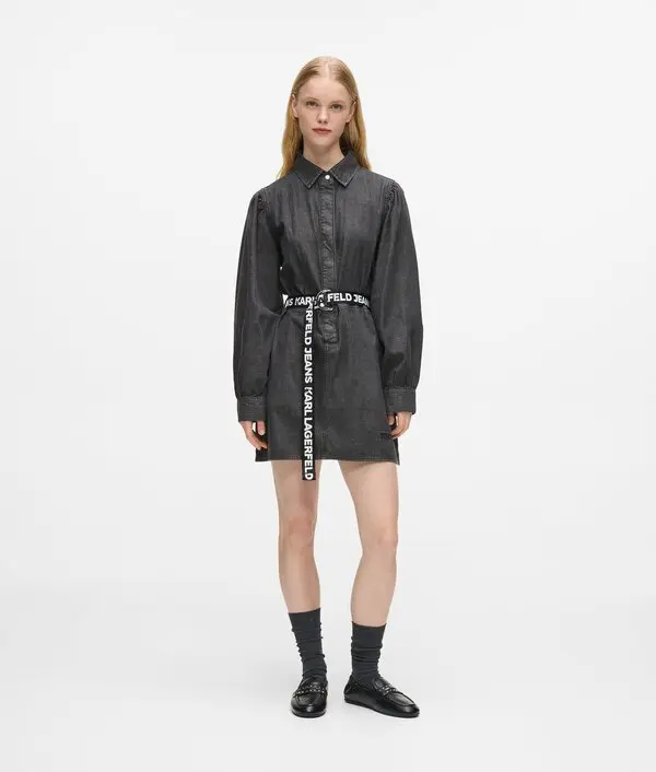 KL JEANS Belted Denim Shirt Dress - Washed Black