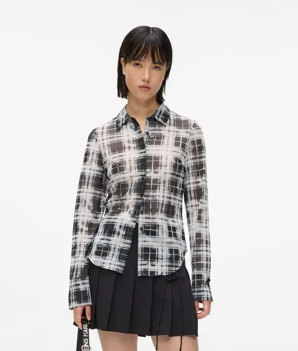 KL JEANS Jeans Checked Mesh Shirt - Bleached Check Black All Over Print