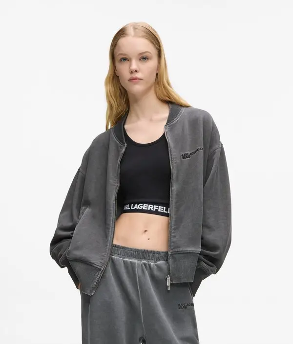 KL JEANS Jeans Washed Zip-up Bomber Sweatshirt - Magnet