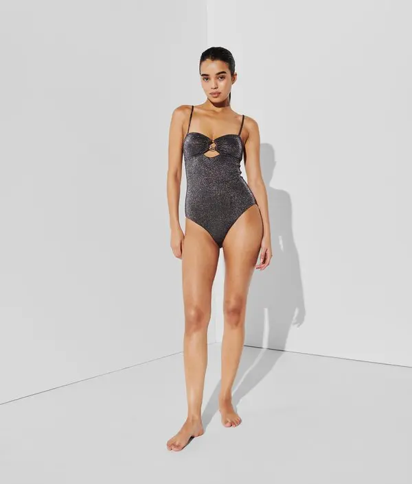 Karl Lagerfeld K/signature Metallic Bandeau One-piece Swimsuit