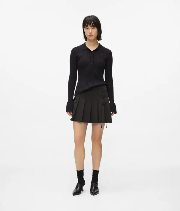 KL JEANS Pleated Mini Skirt With Tie Detail - Black