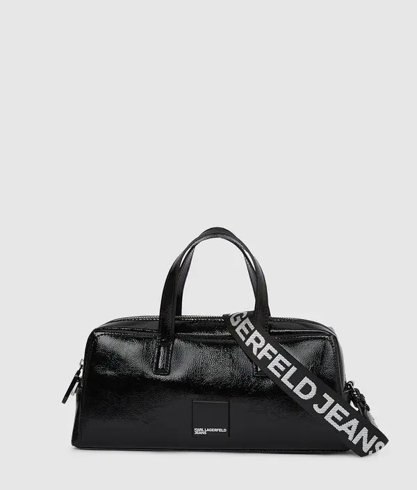 Karl Lagerfeld Glossy Bowling Bag With Branded Strap - Black